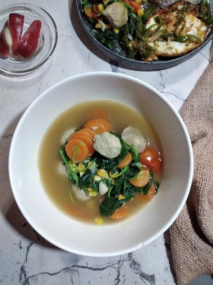 Resep Sayur Bayam Jagung Bakso Sederhana Rumahan Dari Dapur Embun