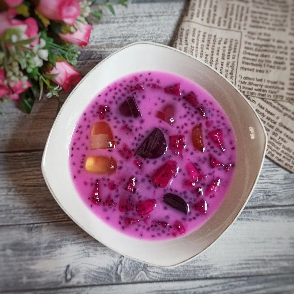 Resep Es Buah Naga Biji Selasih Sederhana Rumahan Di Yummy App