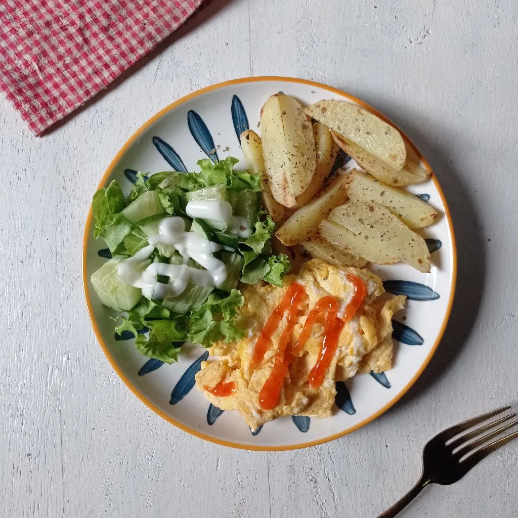 Resep Potato wedges & scrambel egg Sederhana Rumahan di Yummy App